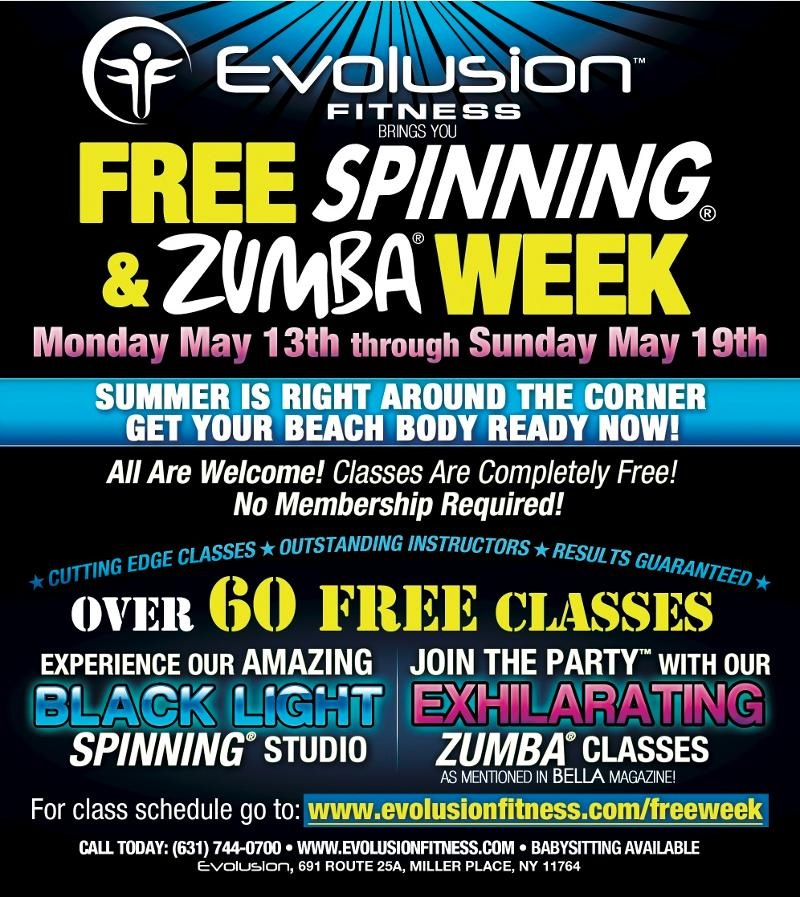 FREE SPIN AND ZUMBA WEEK AT EVOLUSION FITNESS 691 RT 25A MILLER PLACE N ...