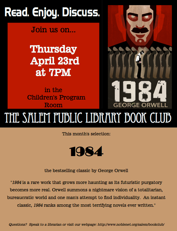 The Salem Public Library Book Club "1984" by George Orwell | Salem, MA ...