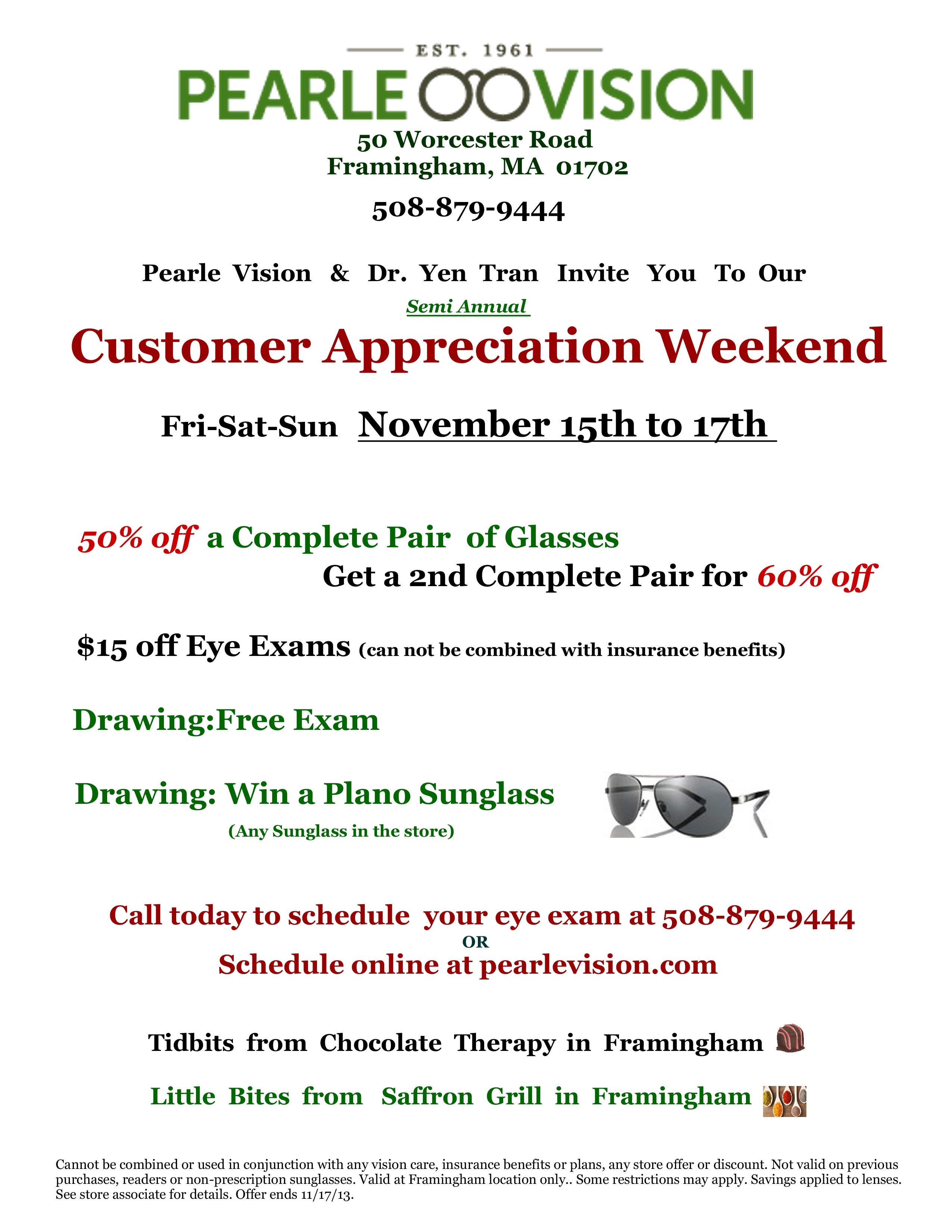 CUSTOMER APPRECIATION WEEKEND WITH PEARLE VISION FRAMINGHAM/DR. YEN M ...