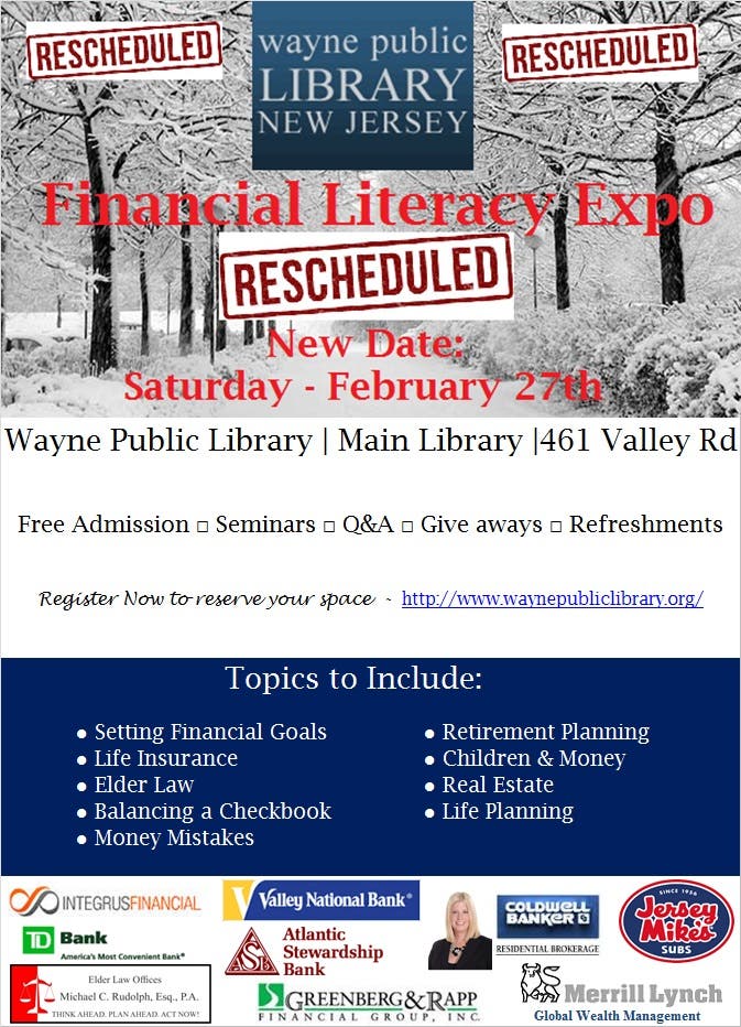 RESCHEDULED - Wayne Public Library's 2016 Financial Expo | Wayne, NJ Patch