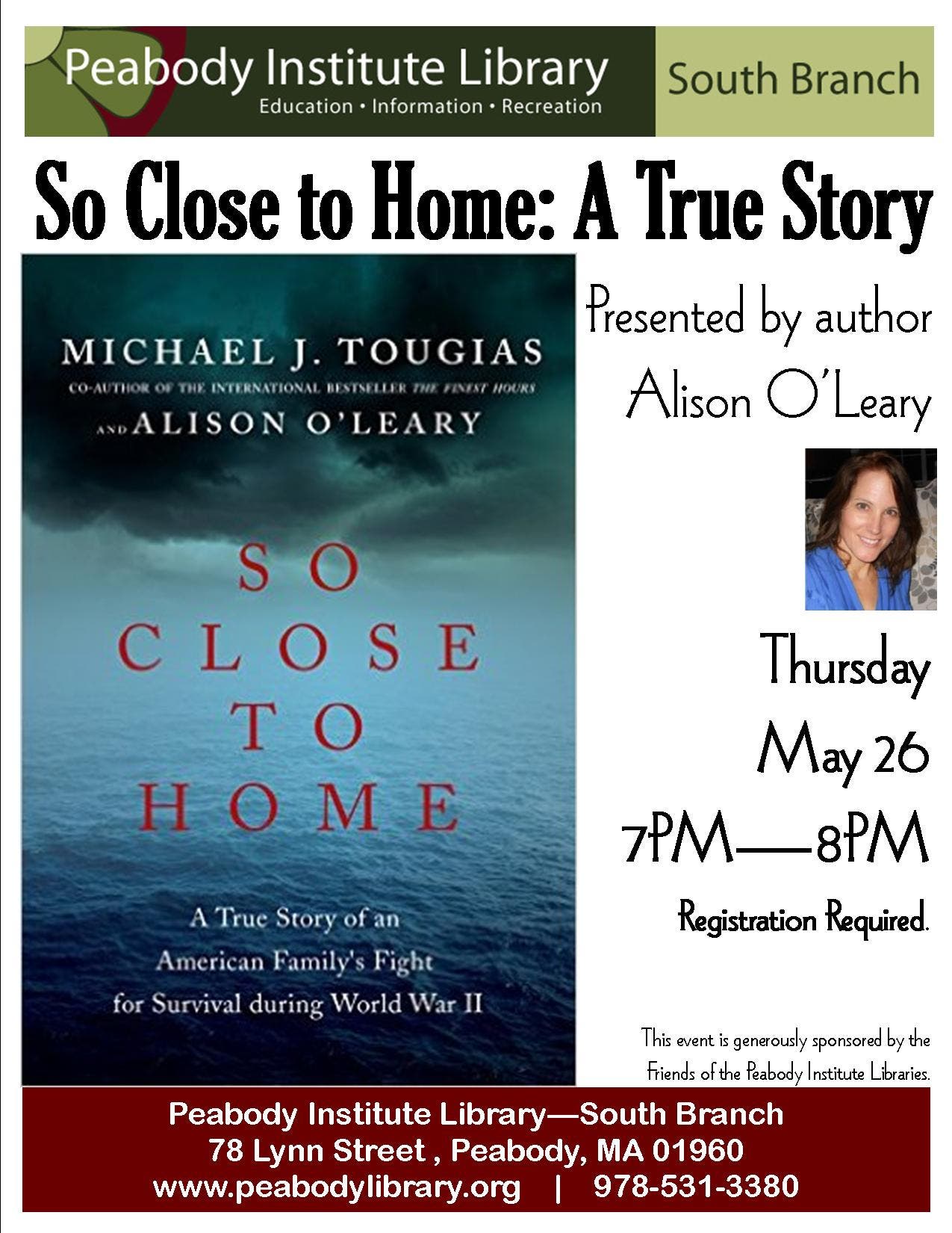 So Close to Home with Author Alison O'Leary at the South Branch ...