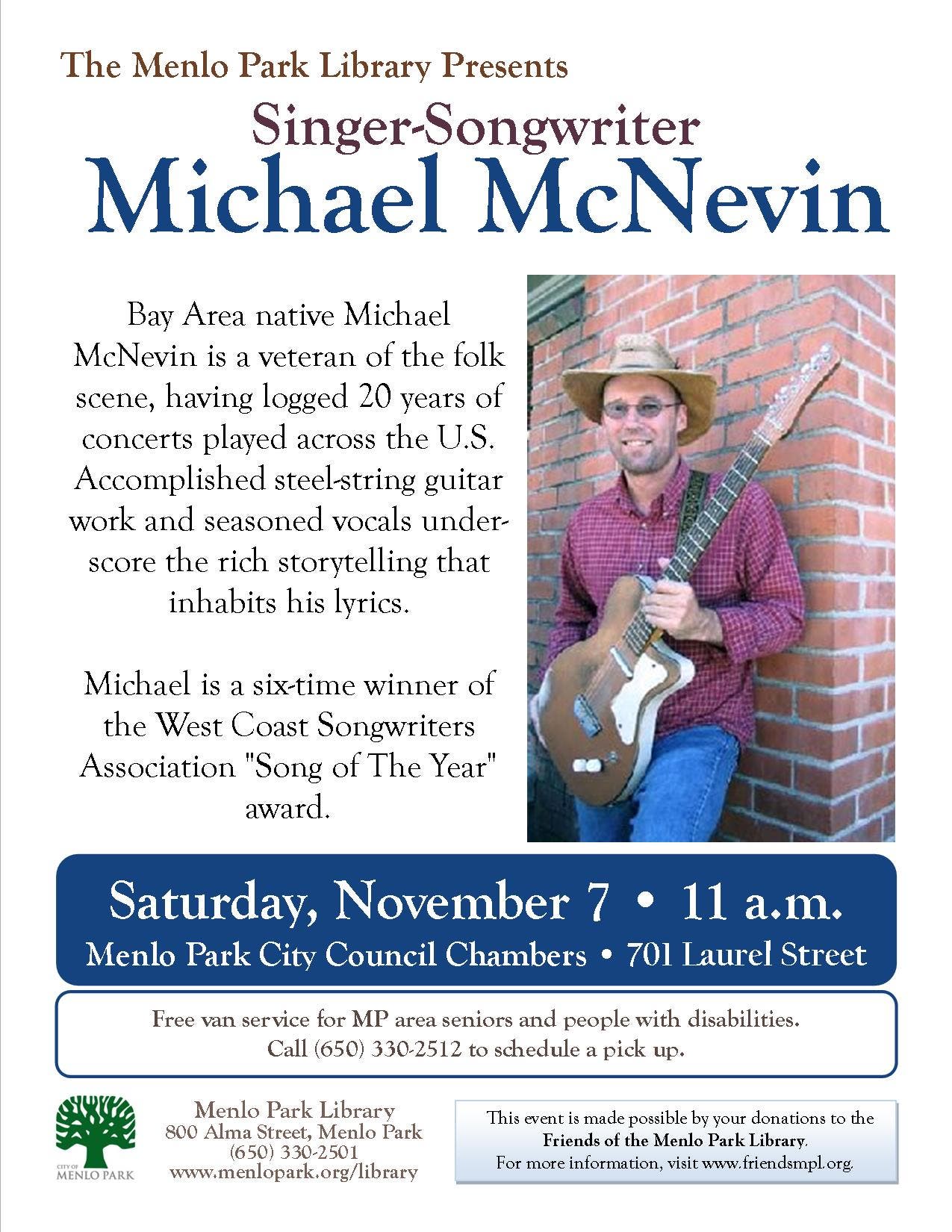 Singer/Songwriter Michael McNevin to perform in Menlo Park | Menlo Park ...