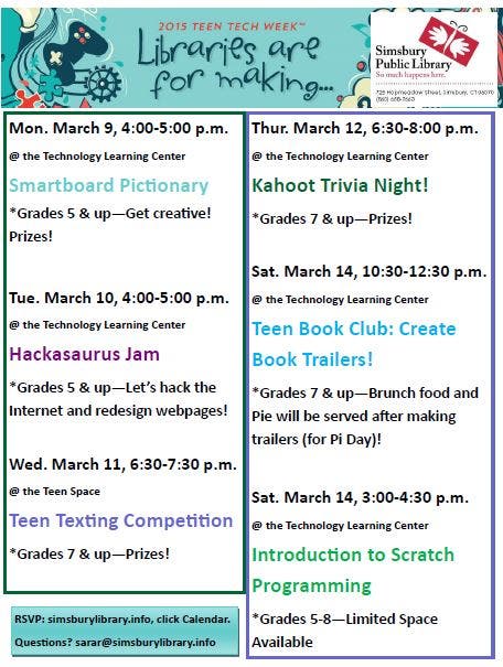 Teen Tech Week Celebrated @ Simsbury Public Library | Simsbury, CT Patch
