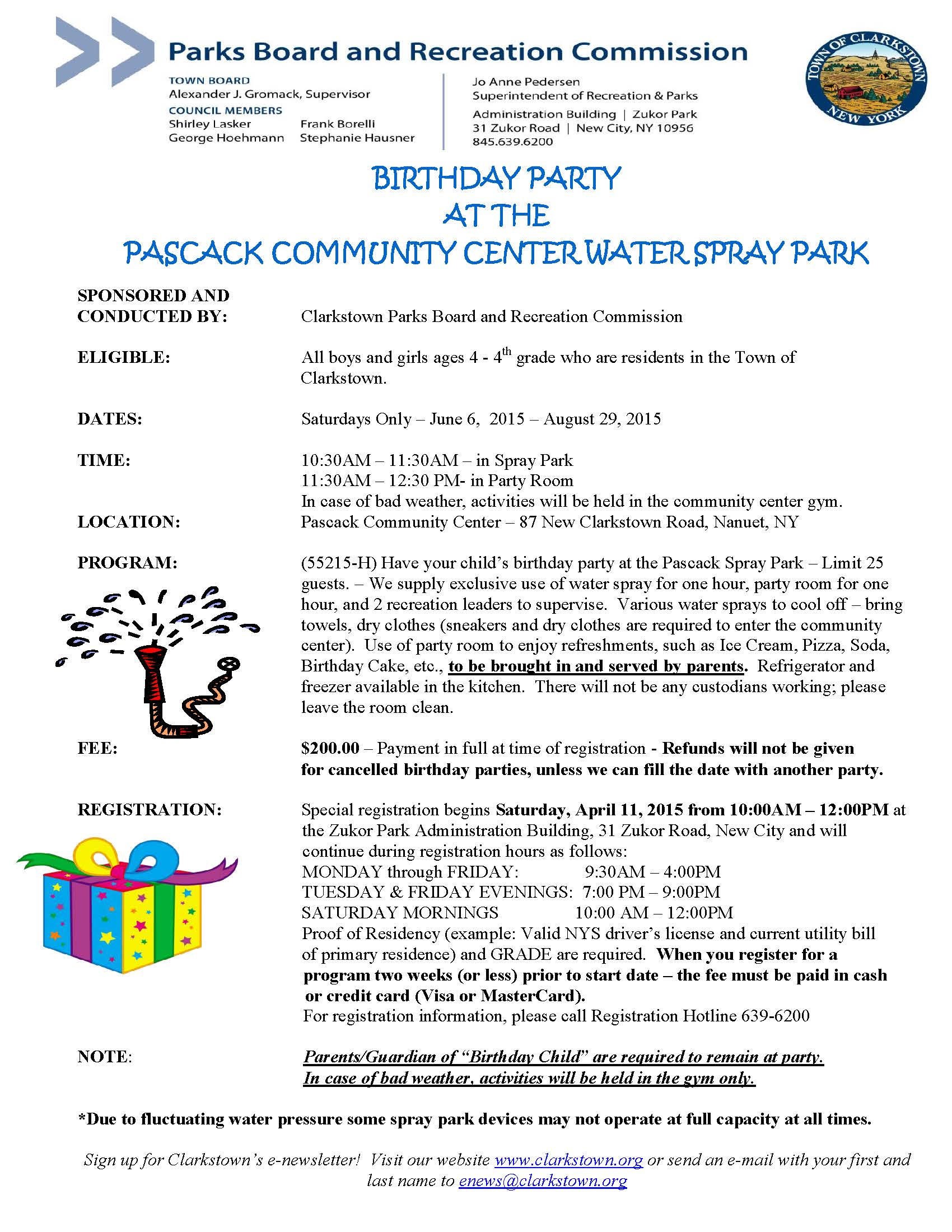 Town of Clarkstown Birthday Party at the Pascack Community Center Water ...