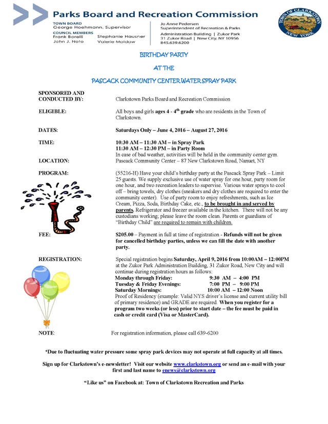 Town of Clarkstown Birthday Party at the Pascack Community Center Water ...