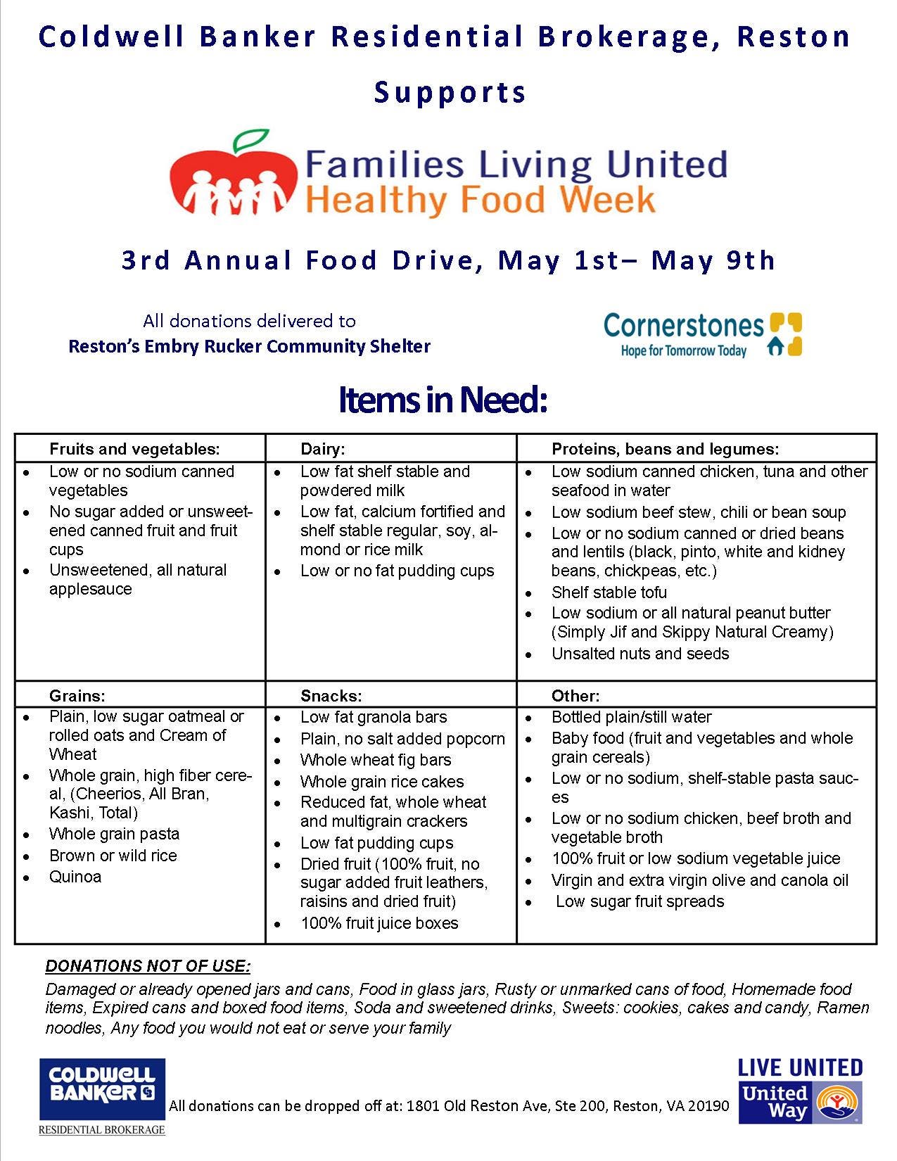 Coldwell Cares: Reston Branch Collecting Healthy Food Donations ...