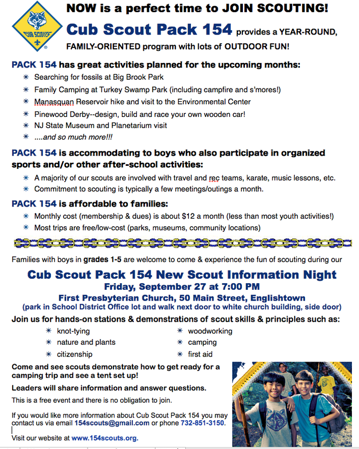 Cub Scout Pack 154 New Scout Information Night | Manalapan, NJ Patch