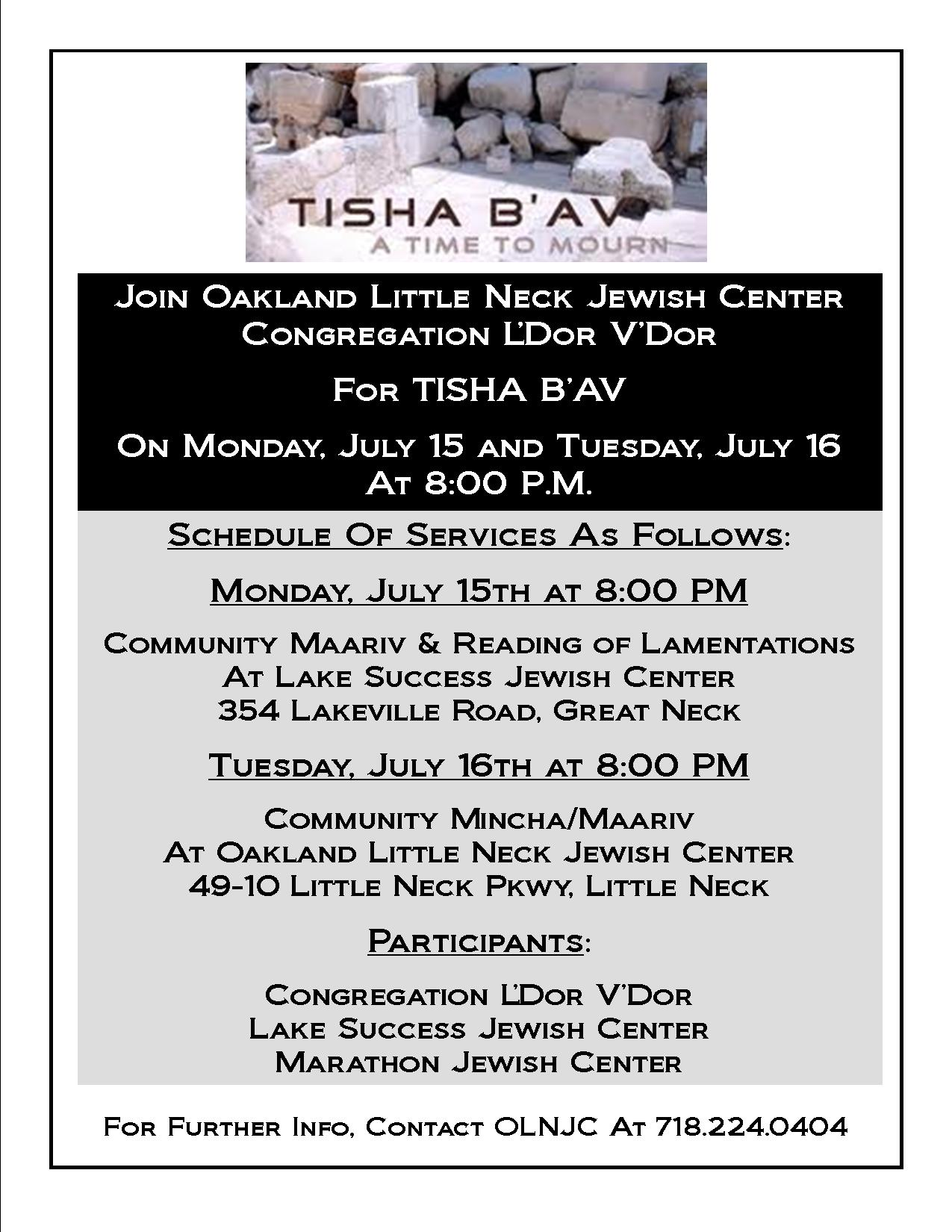 Tisha B'Av with Oakland Little Neck Jewish Center | Bayside, NY Patch