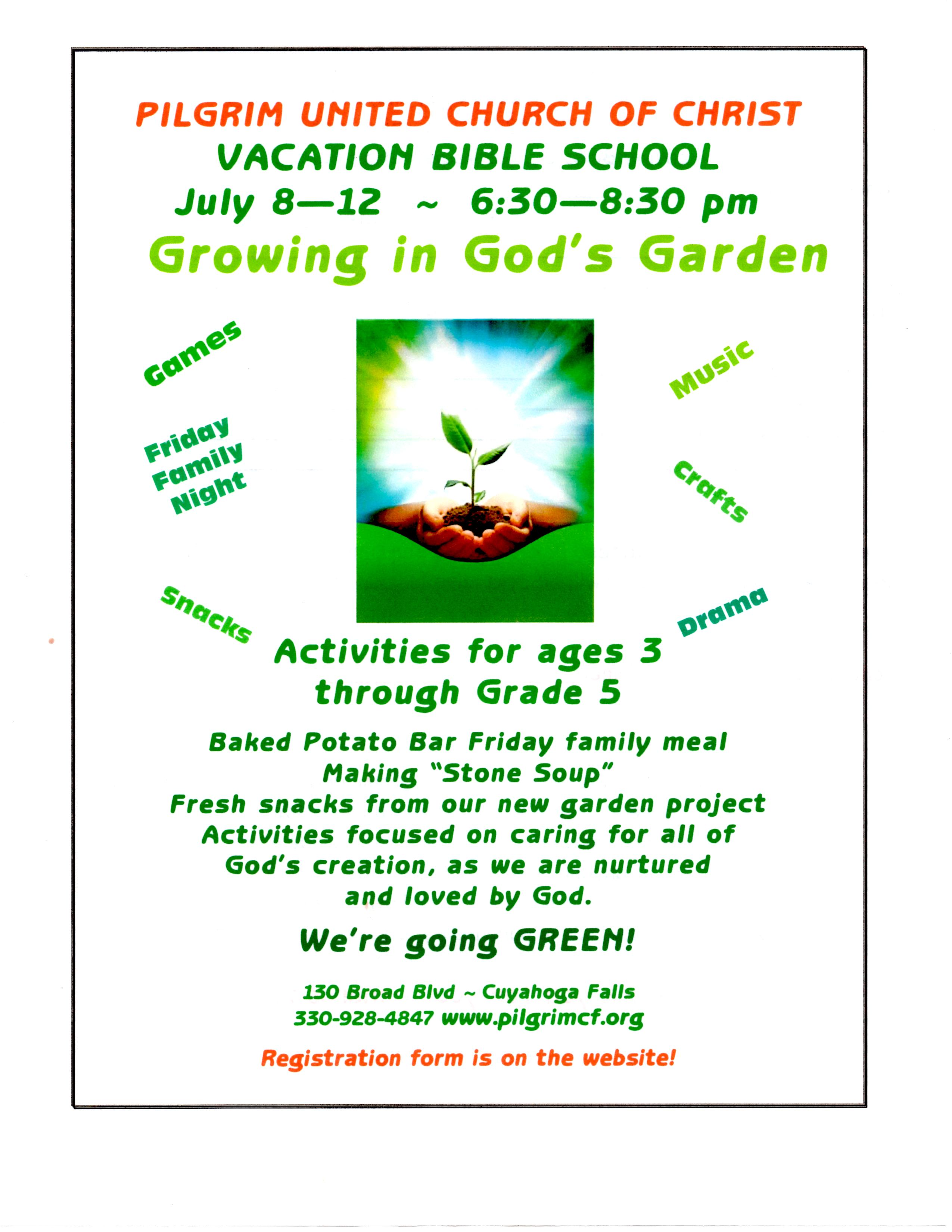 Pilgrim UCC Vacation Bible School - Growing in God's Garden | Cuyahoga ...