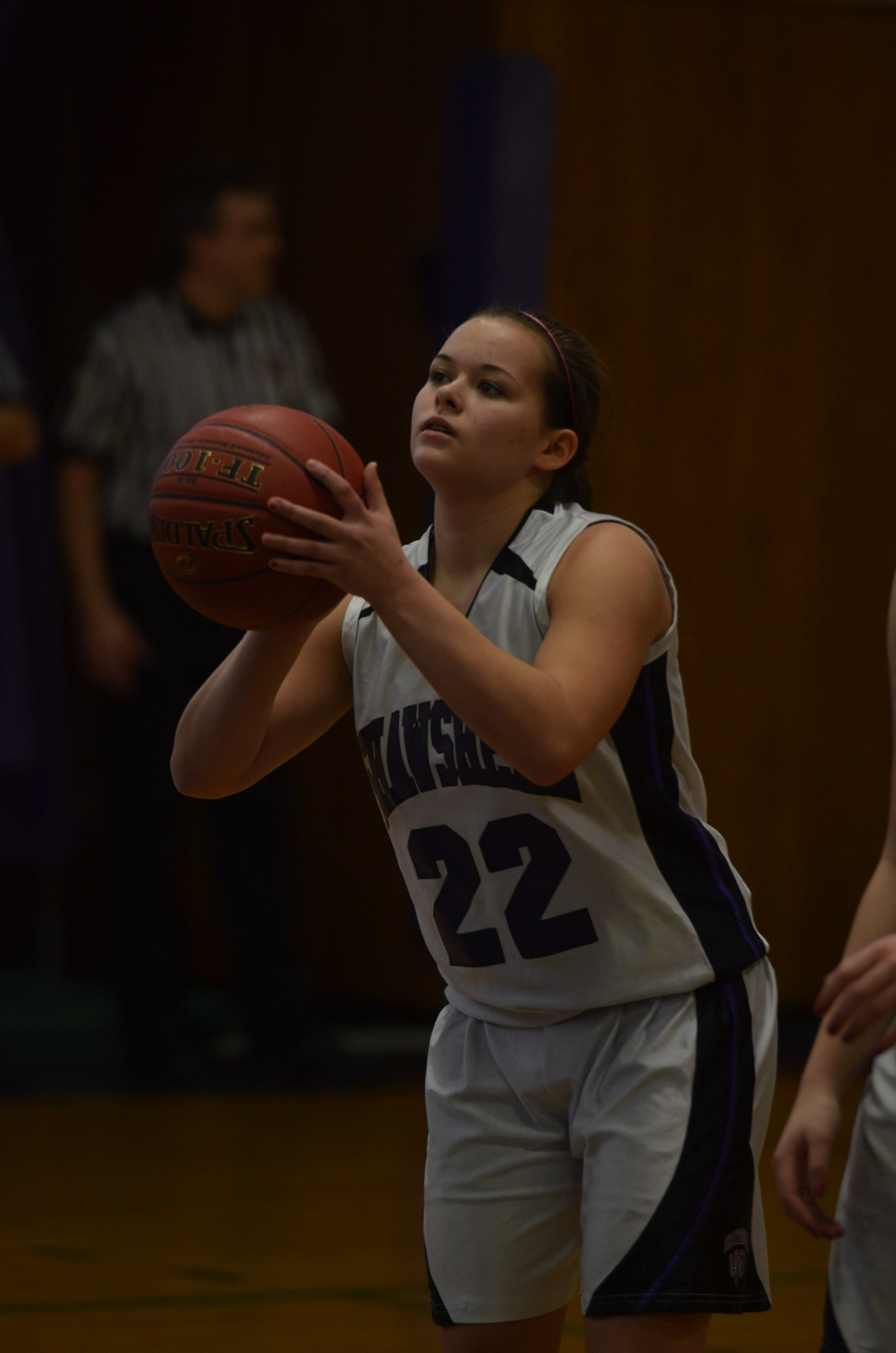 Shawsheen Tech's Taylor O'Brien getting ready to shoot a foul shot ...