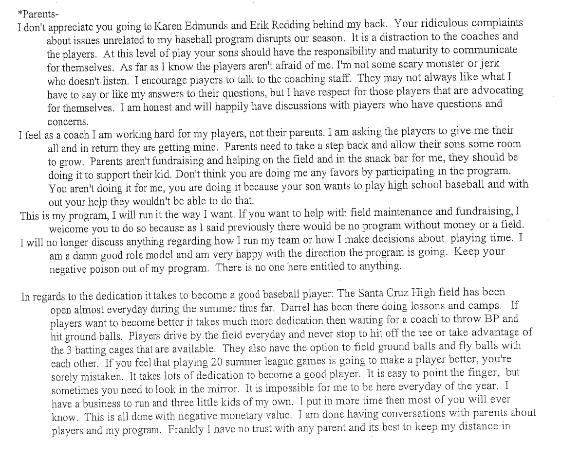 This is the Letter that got Baseball Coach George Arnott Fired | Santa ...