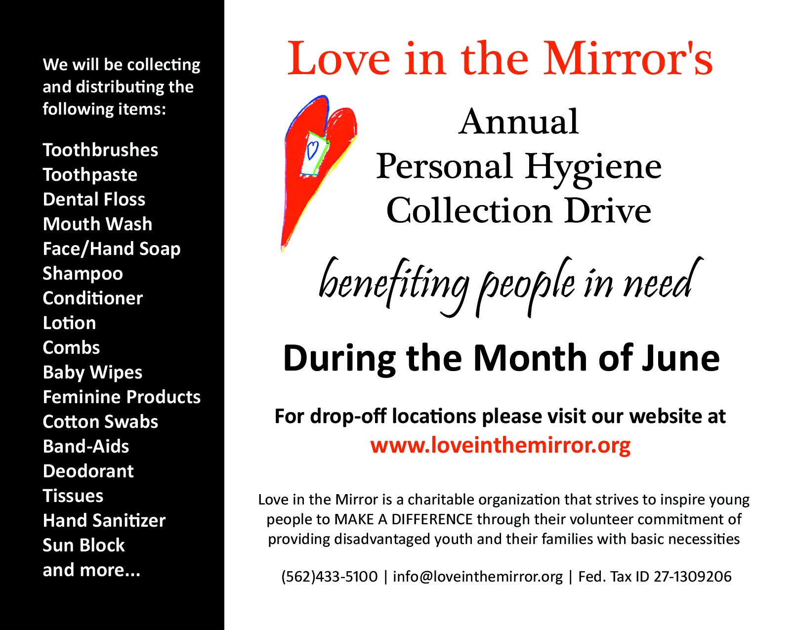 Love in the Mirror's 6th Annual Personal Hygiene Collection Drive ...