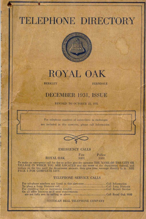 Curator's Corner: Old Telephone Books Full of History | Royal Oak, MI Patch