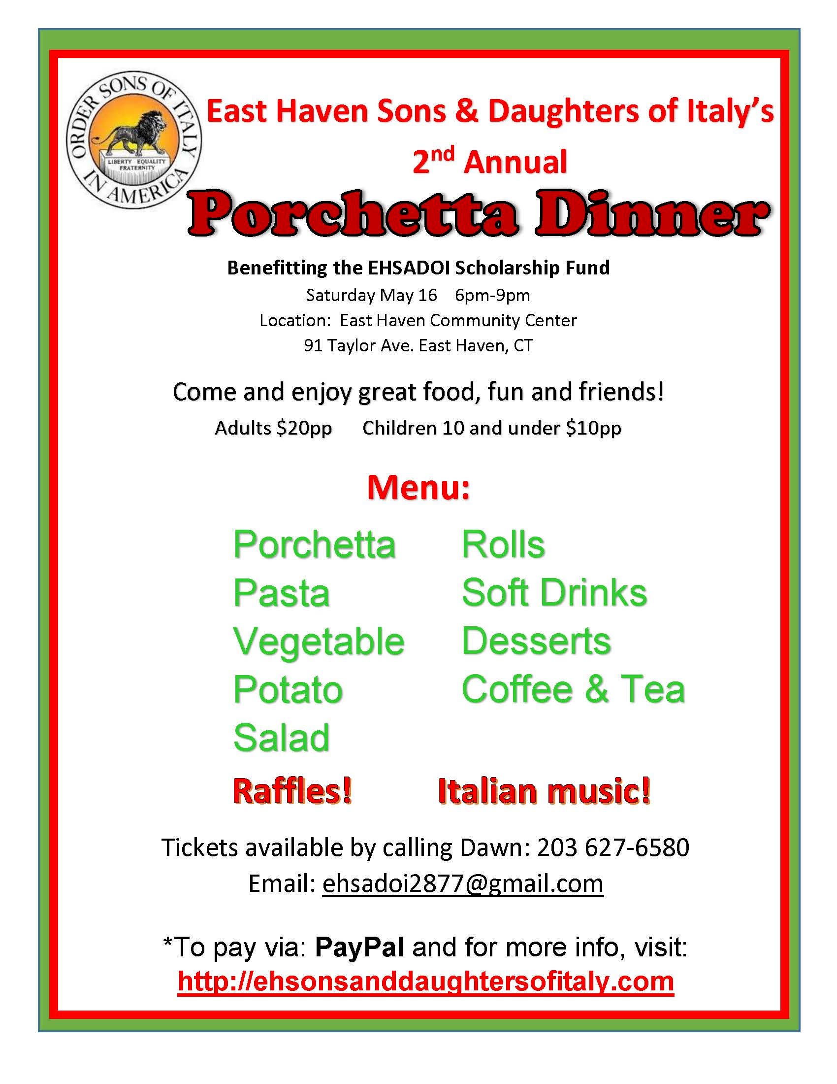 EHSADOI Porchetta Dinner! | East Haven, CT Patch