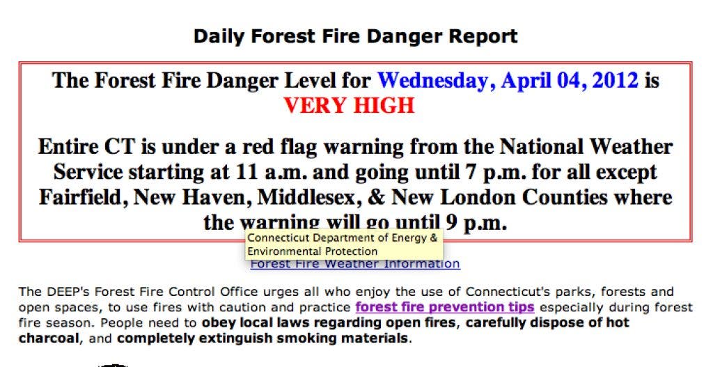 State Under Warning for Potential Forest Fires | Naugatuck, CT Patch