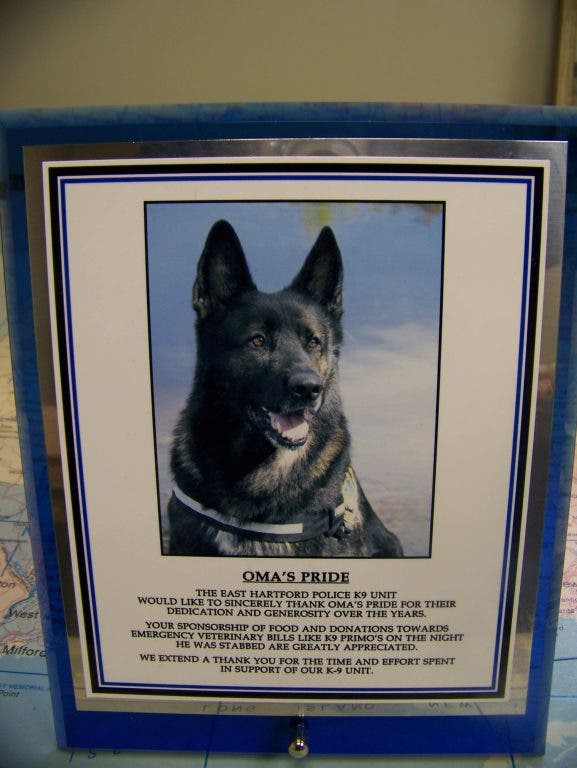 Oma's Pride receives award from East Hartford Police K9 Unit | Avon, CT ...