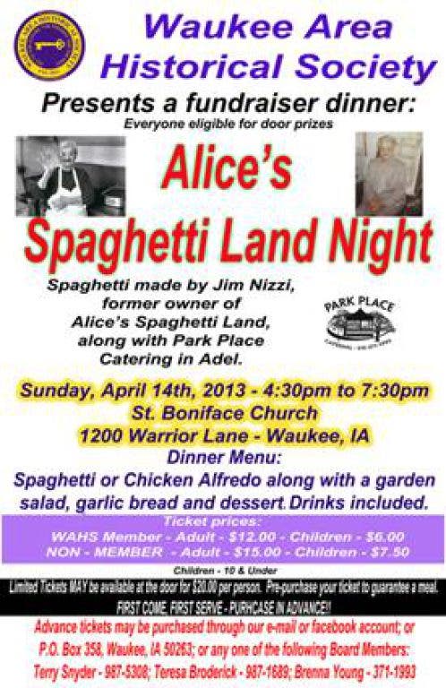 Tickets on Sale for Alice's Spaghetti Land Dinner | Waukee, IA Patch