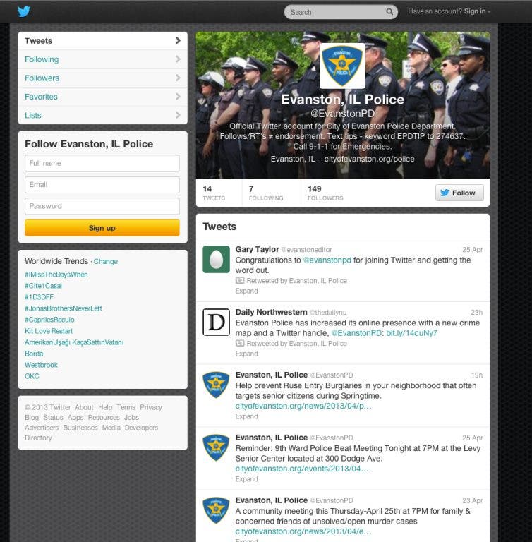 Evanston Police Now On Twitter, Shared Crime Map | Evanston, IL Patch