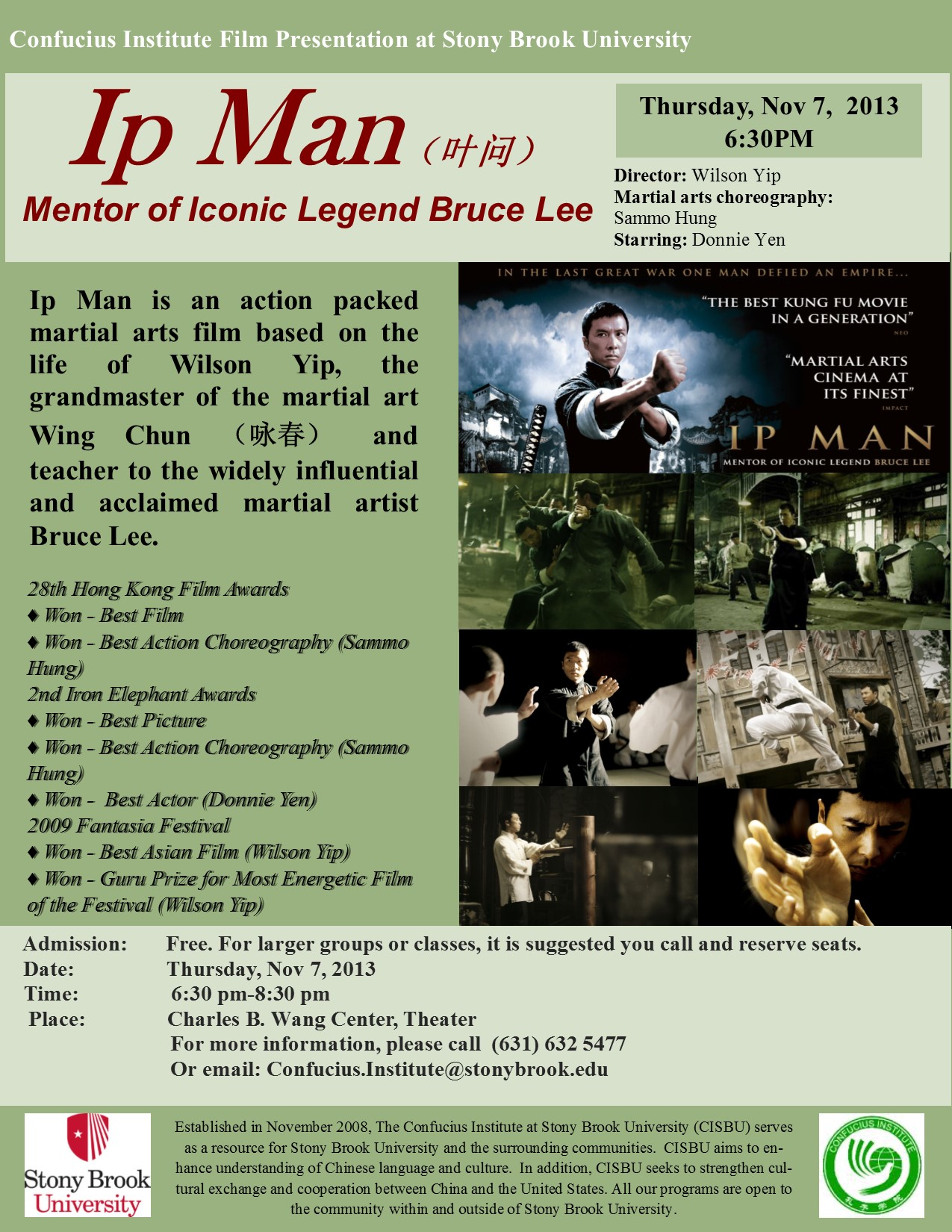 Free Film "Ip Man", November 7, Thursday at 6:30PM, Wang Center Theater ...