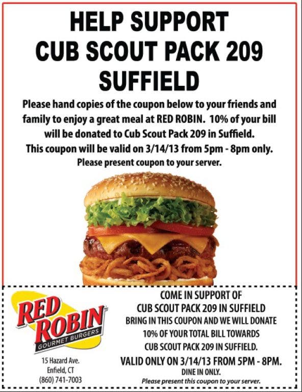 Cub Scout Pack 209 Red Robin Fundraiser | Suffield, CT Patch