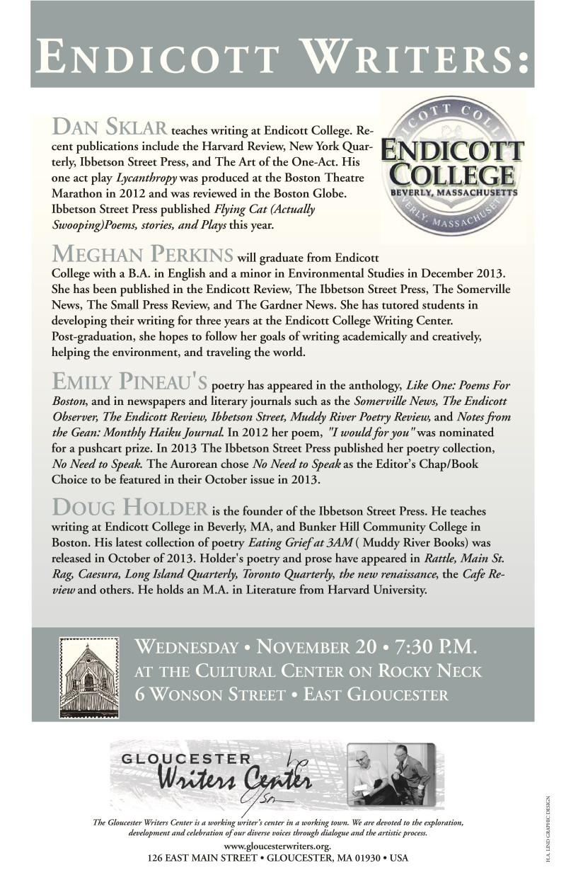 Endicott College Poets Dan Sklar, Emily Pineau, Meghan Perkins, and ...