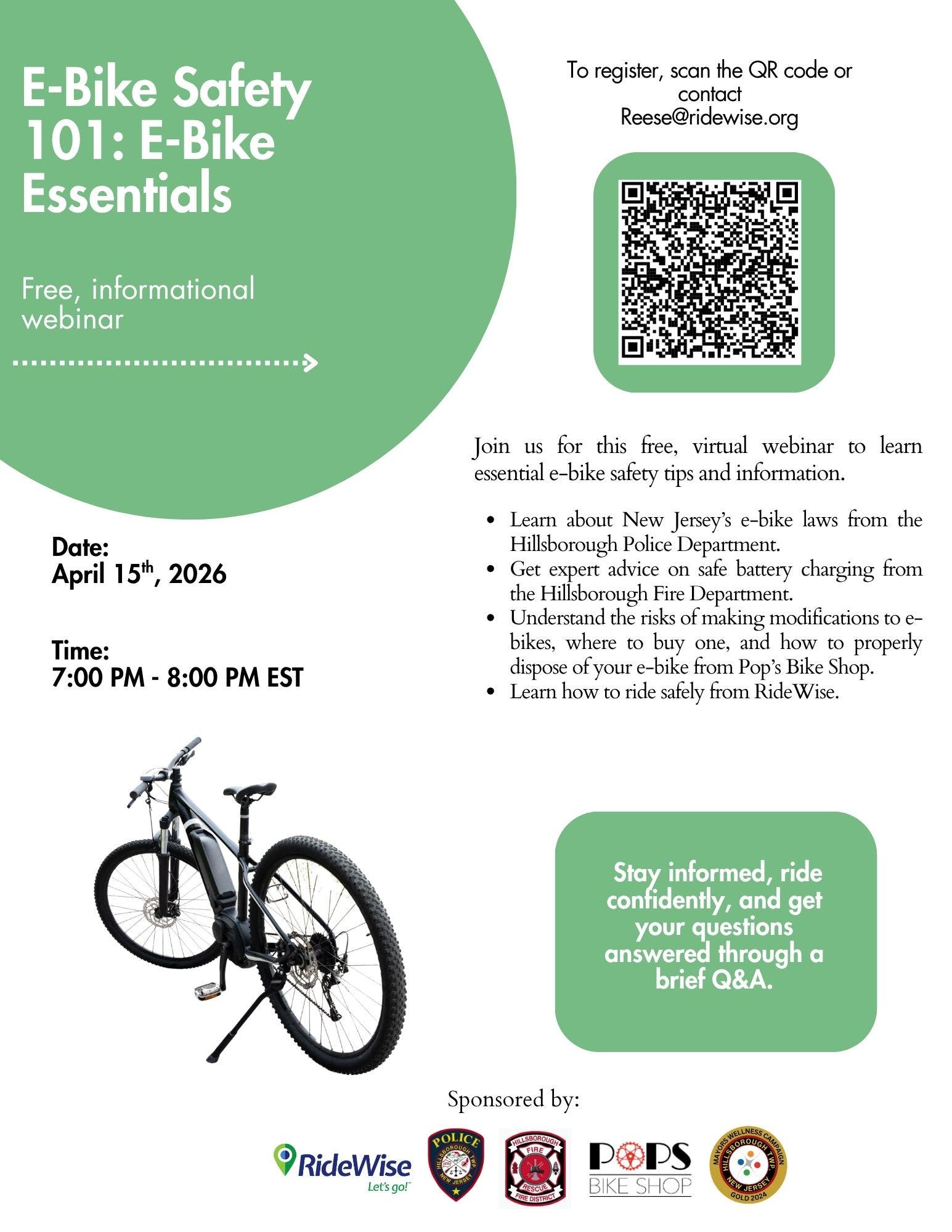 Apr 15 | E-Bike Safety 101: E-Bike Essentials | Somerville, NJ Patch