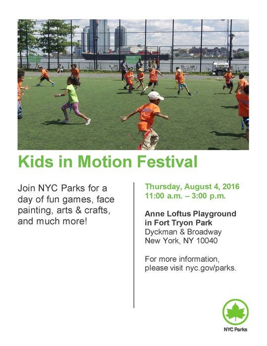 Parks Department to Host Kids in Motion Festival in Inwood | Washington ...