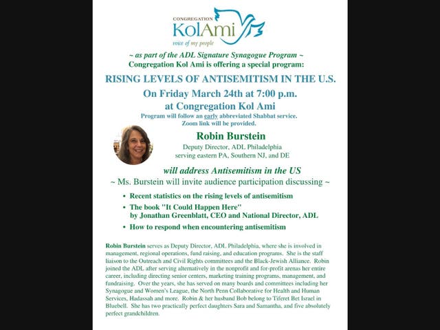 Congregation Kol Ami to host ADL Signature Synagogue Program | Hatboro ...