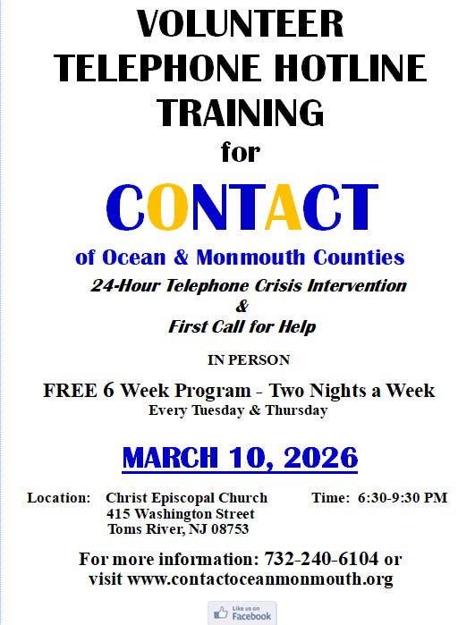Mar 10 | Crisis Hotline Volunteer Training | Barnegat, NJ Patch