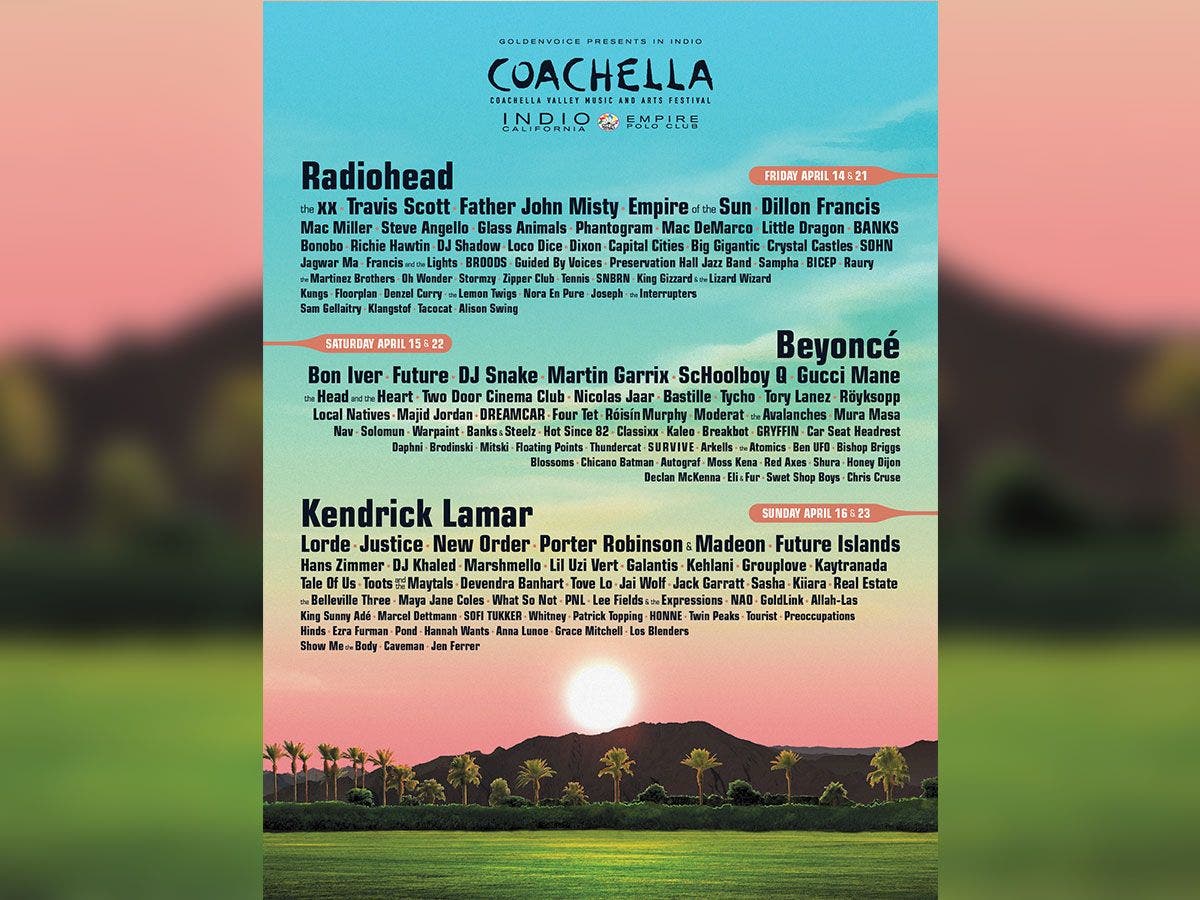 2017 Coachella Lineup Announced: Beyonce, Radiohead, Kendrick Lamar ...