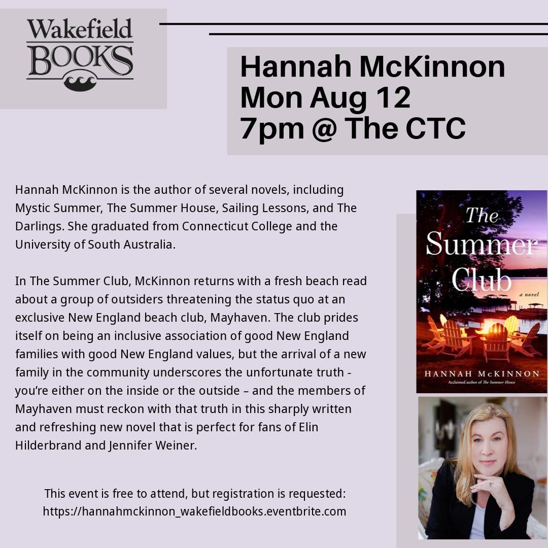 Aug 12 | Hannah McKinnon Author Event with Wakefield Books at The CTC ...