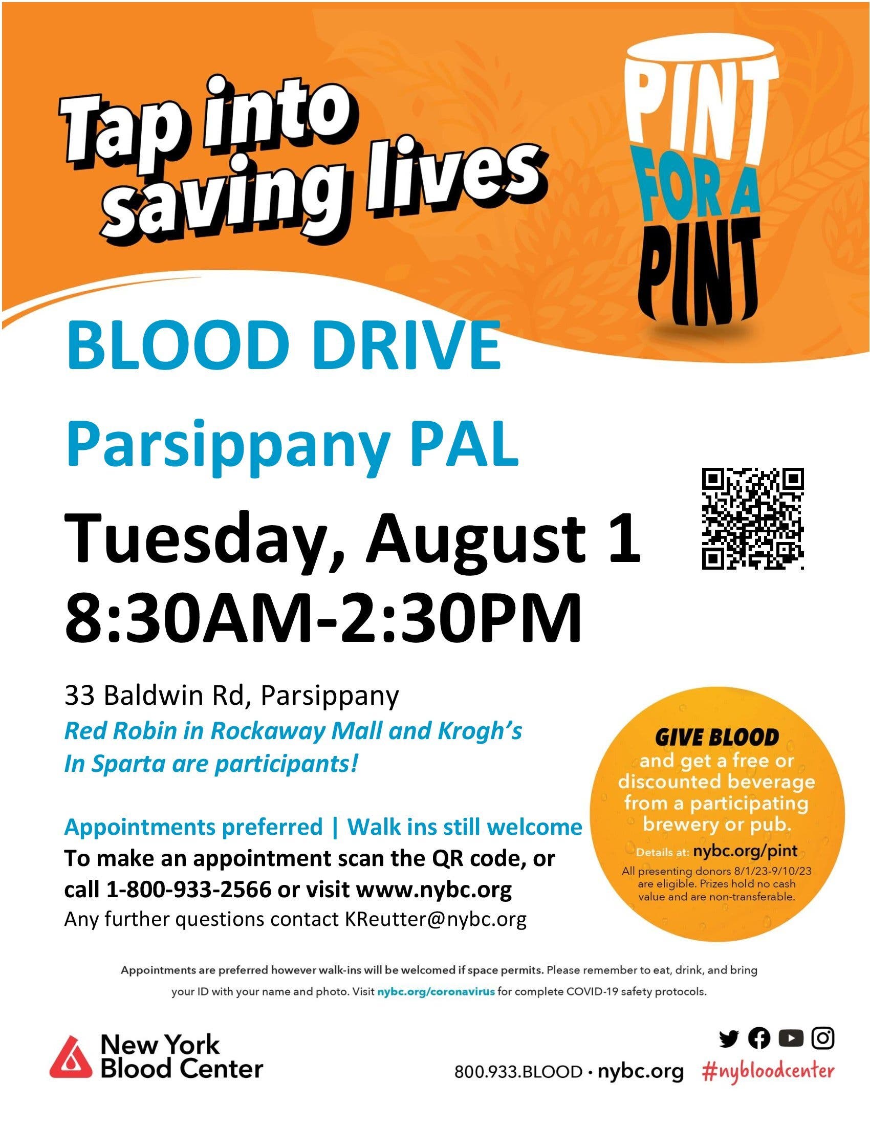 Aug 1 | Parsippany Community Blood Drive - Pint for a Pint ...