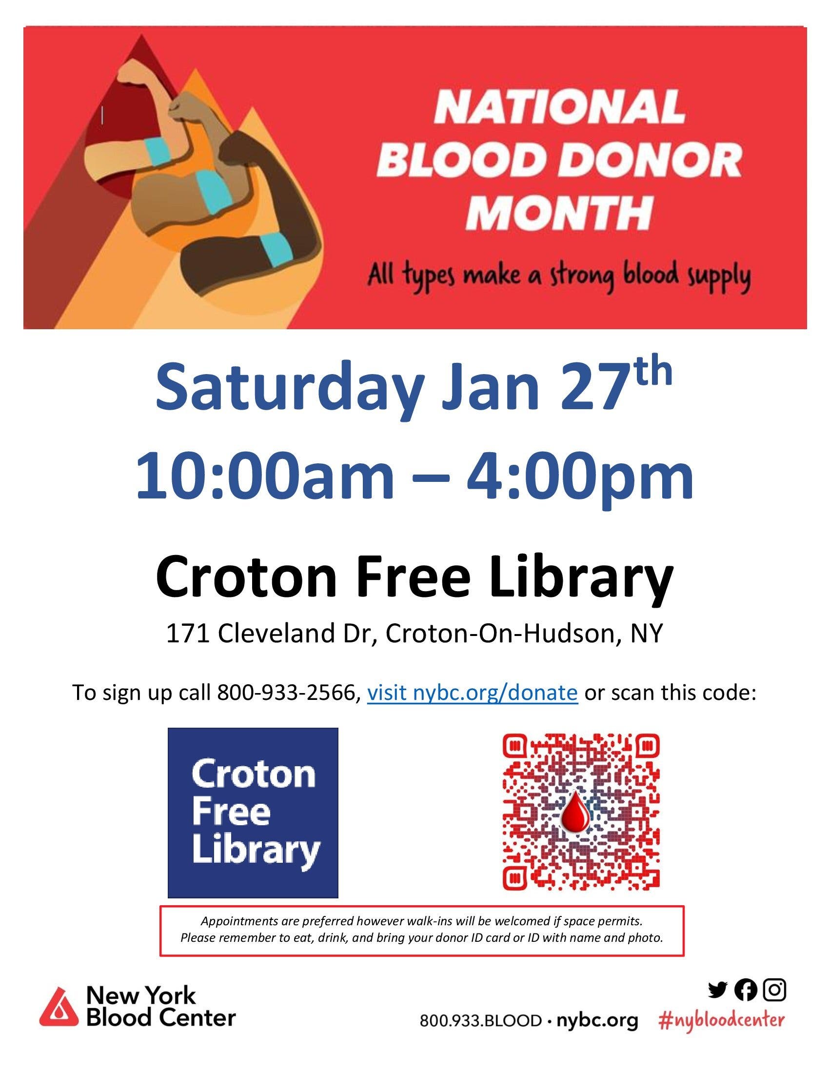 Jan 27 | Croton Free Library National Blood Donor Month Blood Drive ...