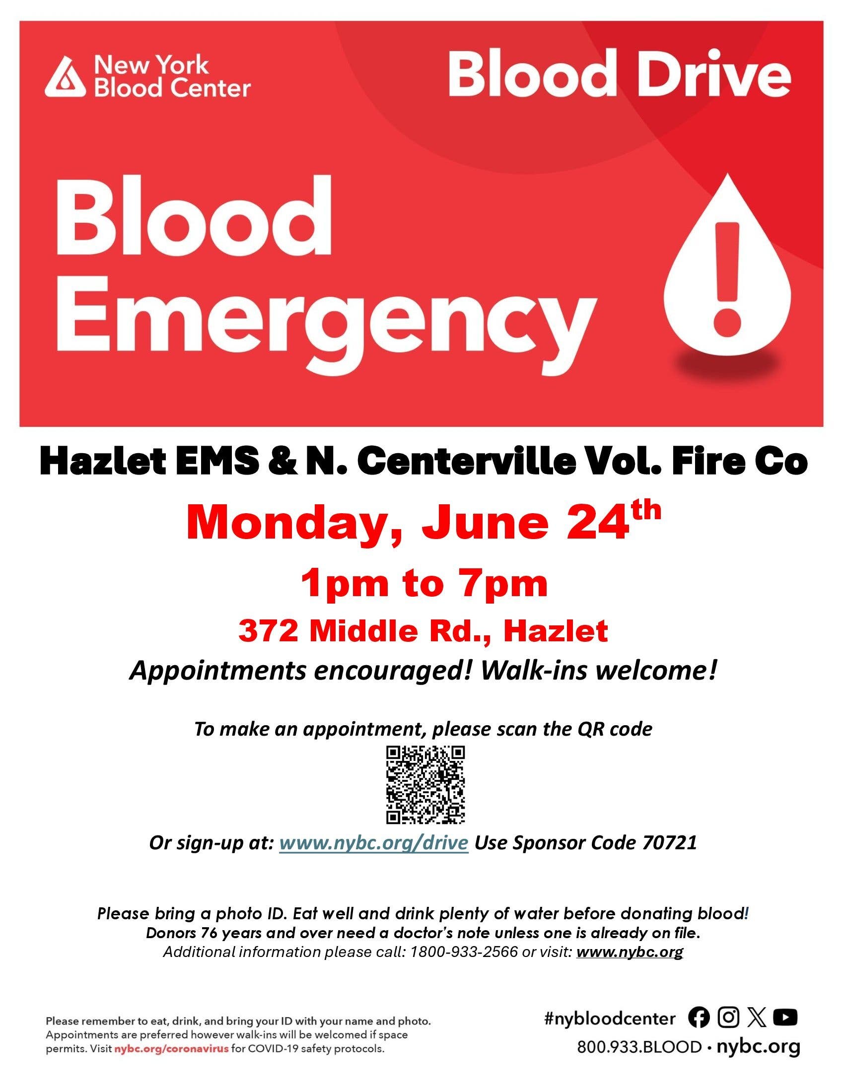 Jun 24 | Hazlet Community Blood Drive - NY Mets Shirt for donors ...
