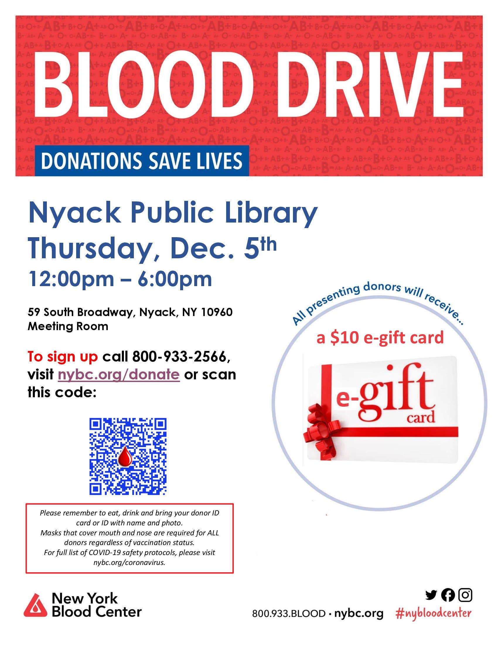 Dec 5 | Nyack Community Blood Drive - $10 E-gift card for donors ...