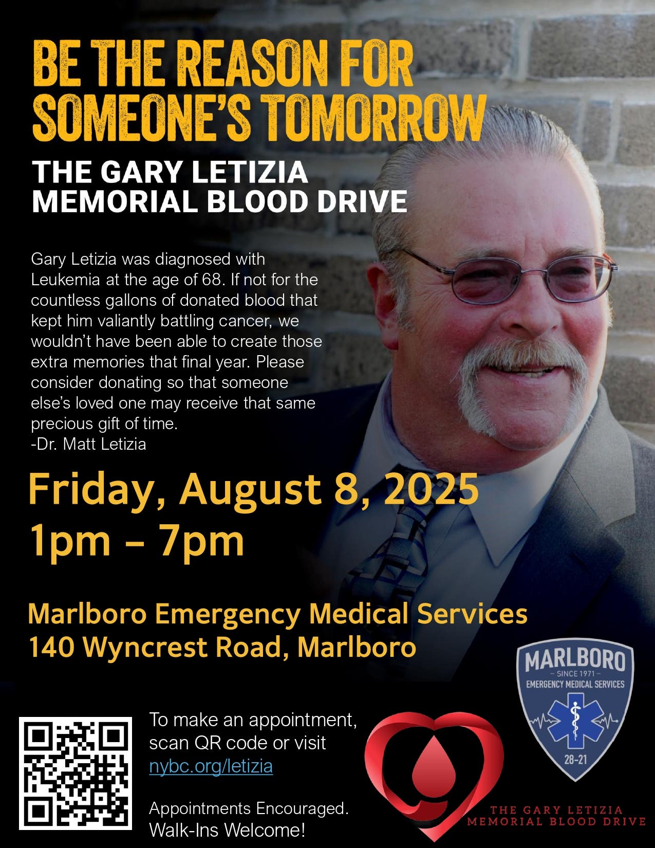 Aug 8 | Marlboro Community Blood Drive - In Loving Memory of Gary ...