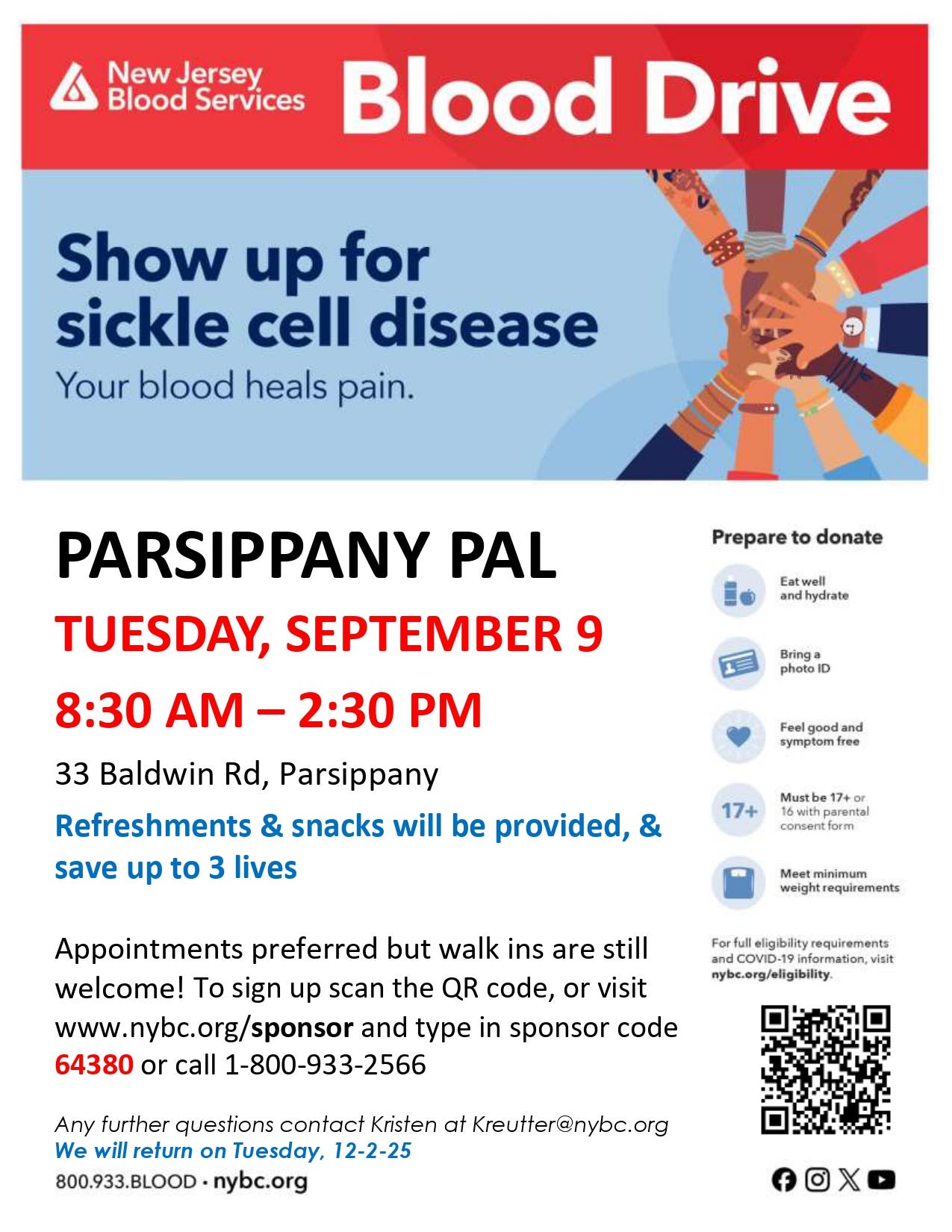 Sep 9 | Parsippany Sickle Cell Awareness Month Blood Drive | Parsippany ...