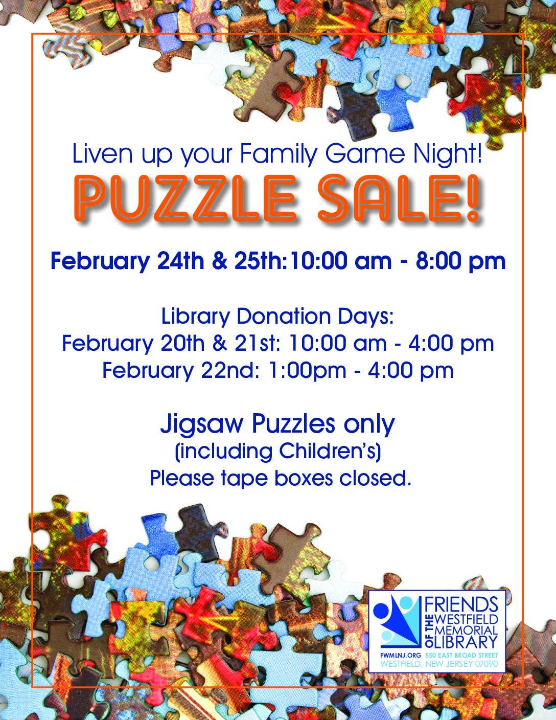 Feb 25 | 4th Annual Jigsaw Puzzle Sale | Westfield, NJ Patch