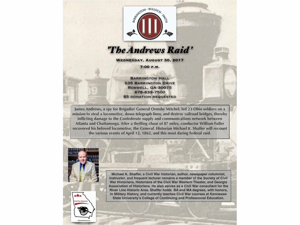 'The Andrews Raid' Lecture Wednesday Evening at Barrington Hall ...