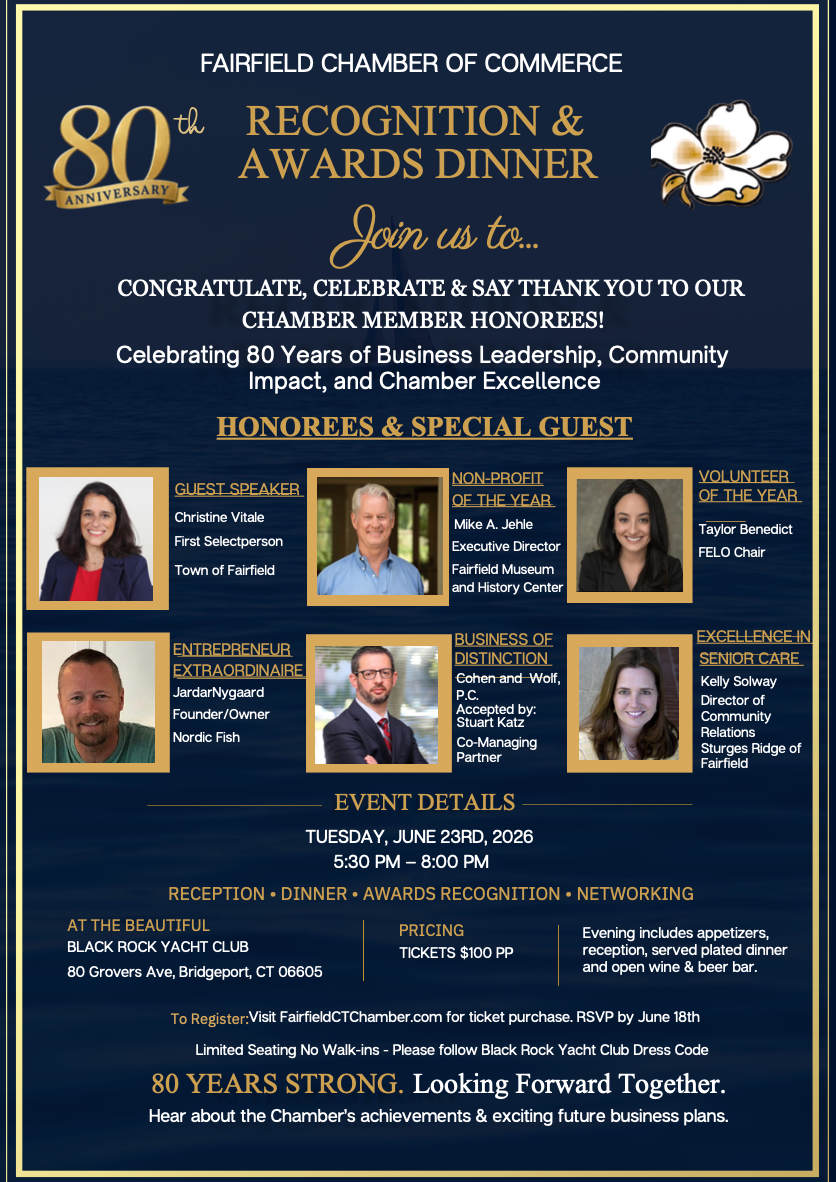 Fairfield Chamber To Honor Five Recipients At 80th Annual Awards Dinner ...