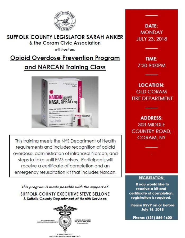 Legislator Anker to Host Narcan Training Classes | Miller Place, NY Patch