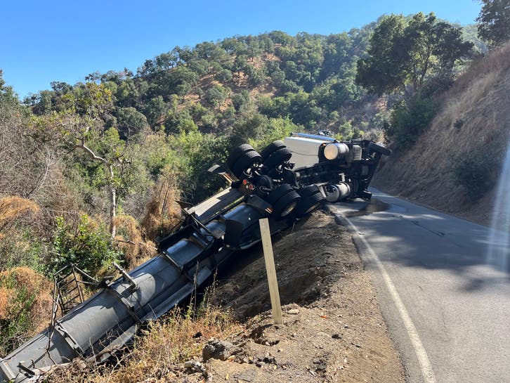 Big Rig Tanker Overturns Into Gully | Fremont, CA Patch