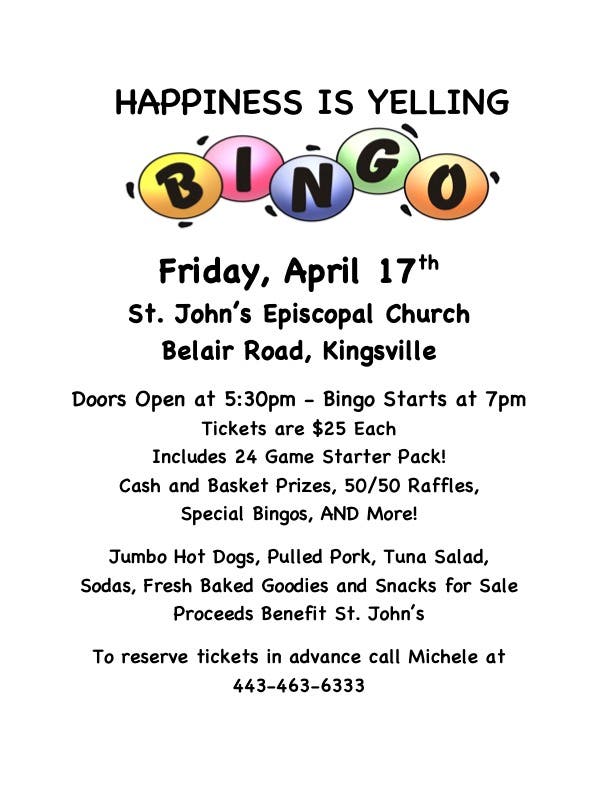 Apr 17 | Happiness Is Yelling Bingo | Fallston, MD Patch