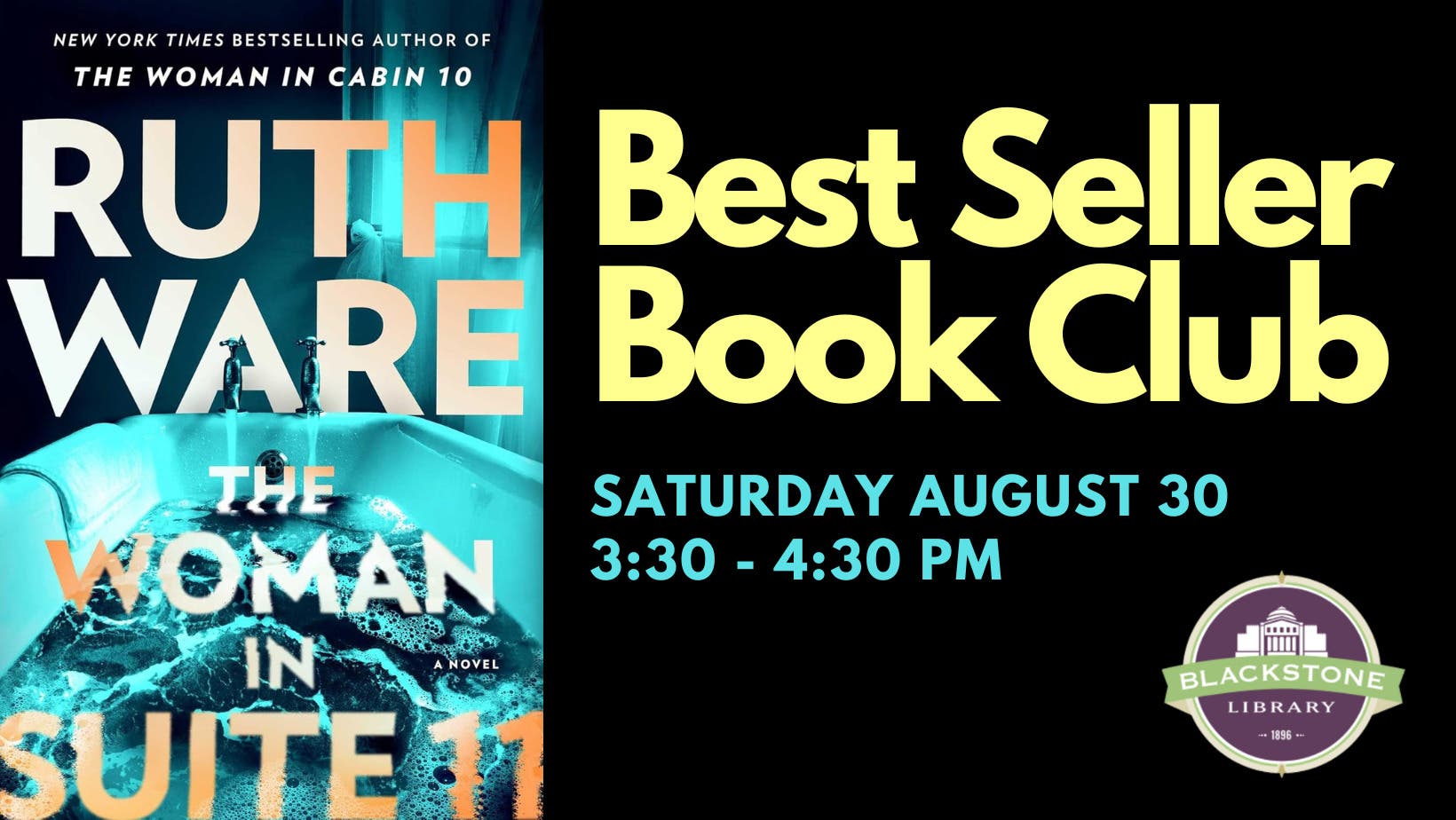 Aug 30 | Best Seller Book Club: The Woman in Suite 11 by Ruth Ware ...