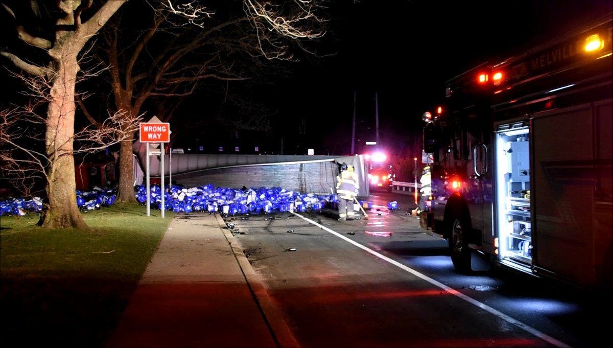 'Tipsy' Beer Truck Overturns; Road Fills With Thousands Of Smashed Bud ...