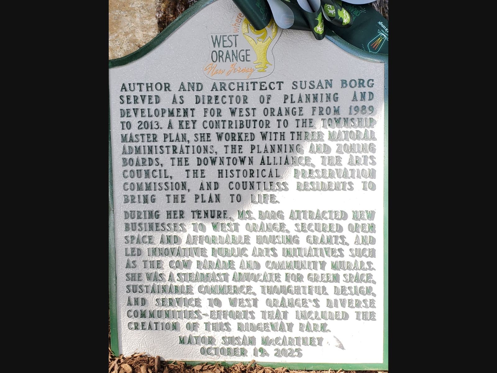 West Orange Rededicates Ridgeway Park In Honor Of Susan O. Borg | West ...
