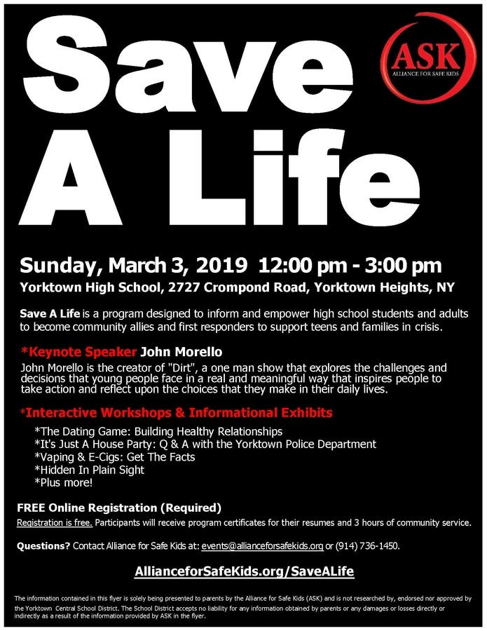 Alliance for Safe Kids to Host 9th Annual Save A Life Fourm | Yorktown ...