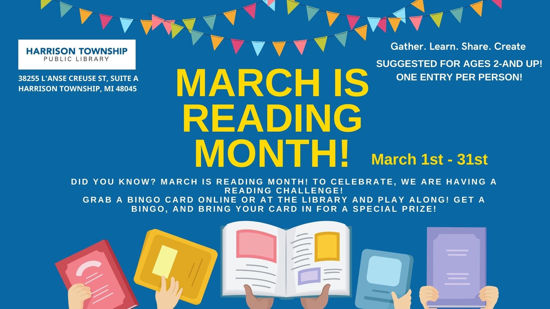 Mar 1 | March is Reading Month Bingo! | Clinton Township, MI Patch