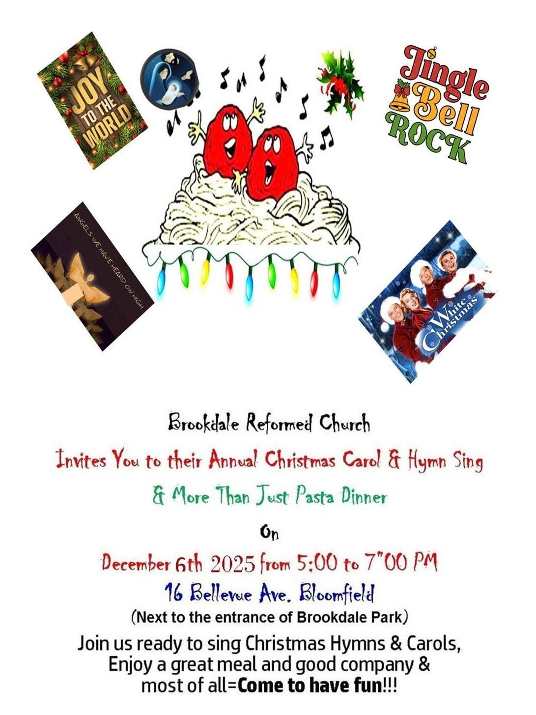 Dec 6 | Christmas Sing A Long and Not Just Pasta Dinner | Bloomfield ...