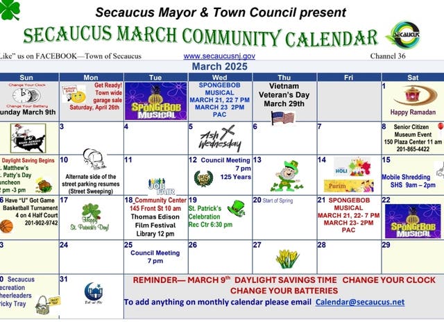 March 2025 Secaucus Calendar | Secaucus, NJ Patch
